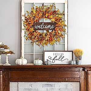 Sggvecsy Artificial Fall Wreath 18’’ Autumn Front Door Wreath Harvest Wreath with Fall Leaves Small Pumpkins Cluster of Berries for Outside Indoor Wall Window Festival Thanksgiving Fall Autumn Decor