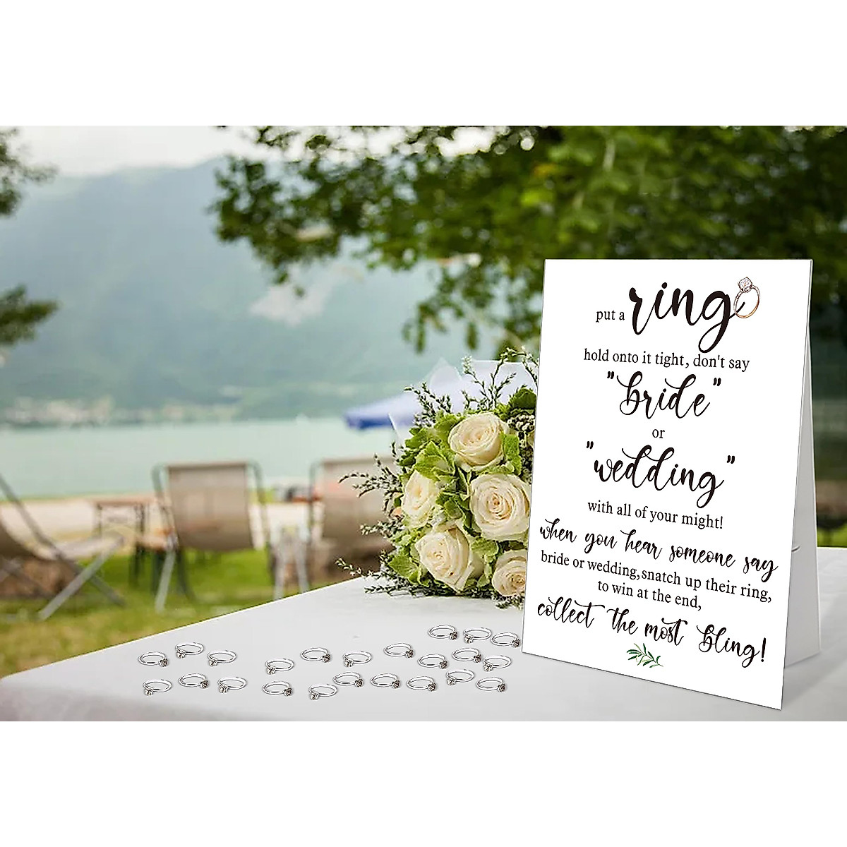 Don't say Bride or Wedding Game, Put a Ring on It Bridal Shower Game with 50 Fake Rings, Bridal Shower Decorations, Bachelorette Hens Party Game, Wedding Shower Supplies - 01