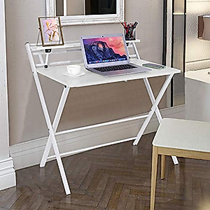 Folding Study Desk Small Folding Desk for Small Space Home Office Simple Laptop Writing Table Corner Desk, Study Writing Desk for Students Kids Adult,No Assembly Required (All White)