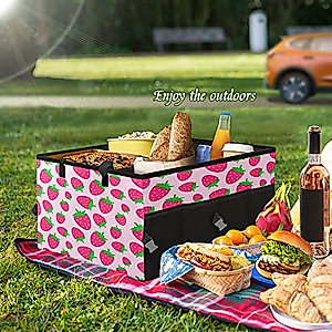 BOLIMAO Car Trunk Organizer Pink Cute Strawberry Back Seat Large Organizer Cargo Storage with Dividers Collapsible Trunk Cargo Organizer Tote Bag for Groceries SUV Sedan Camper Camping