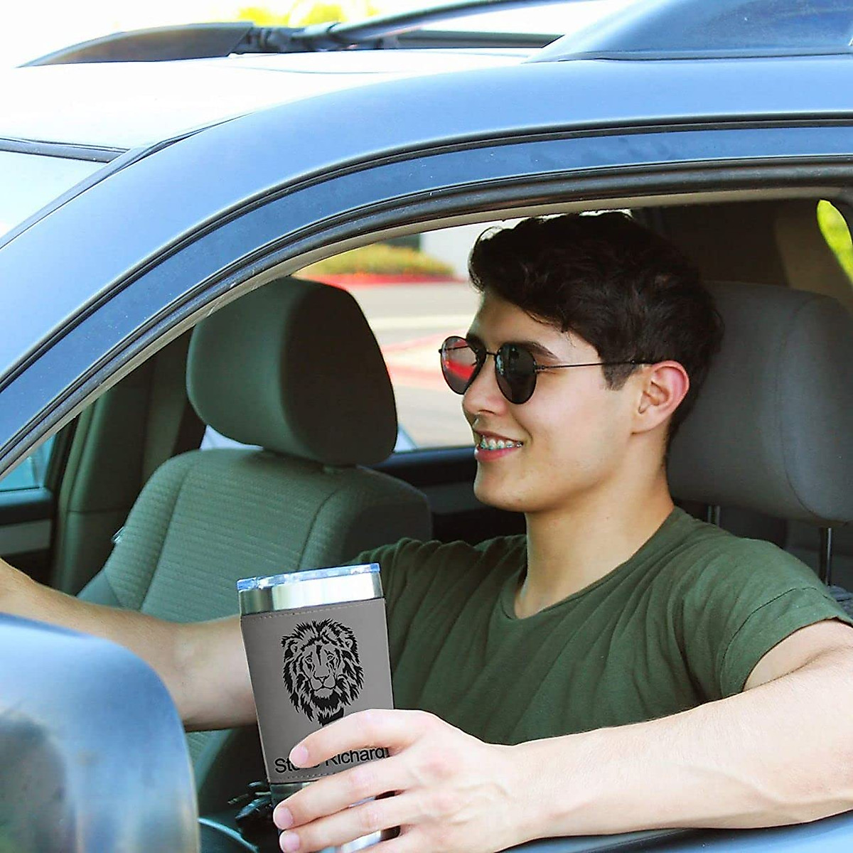 LaserGram 20oz Vacuum Insulated Tumbler Mug, Airplane Altimeter, Personalized Engraving Included (Faux Leather, Gray)