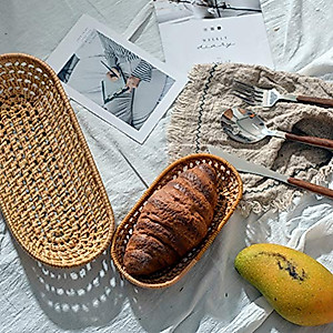 Cabilock Autumn Rattan Flatware Tray Basket Kitchen Cutlery Holder Stand Handmade Knitting Plate-basket Tableware Organizer Khaki (Size L 12 cm)