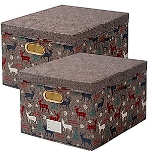 Nopuper Large Toy Box Storage Organizer with Lid,2 Packs, Foldable Shelf Storage Bins, Sturdy PP Interlayer,Hard Bottom and Sides, 20"*16"*12"