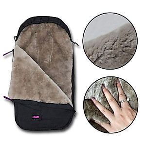 3 in 1 Australia Sheepskin Footmuff for All Stroller,Weather Resistant,Height and Temperature Adjustable Stroller Bunting Bag,High Performance Lambskin Bunting Bag for Travel Gear