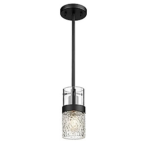 LMS Black Pendant Lights, Modern Industrial Pendant Lighting for Kitchen Island with Hammered Glass, LMS-172