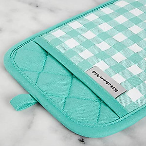 KitchenAid Gingham Pot Holder 2-Pack Set, Aqua Sky, 7"x10"