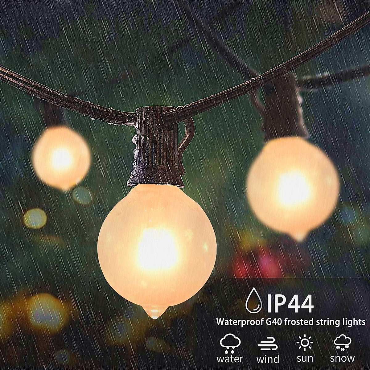 G40 Outdoor Frosted String Lights, 25Ft Globe Frosted White String Lights with 27 Small Round Bulbs, Waterproof Connectable Hanging Lights for Outside Backyard Porch Umbrella Bistro Decor, Black Wire