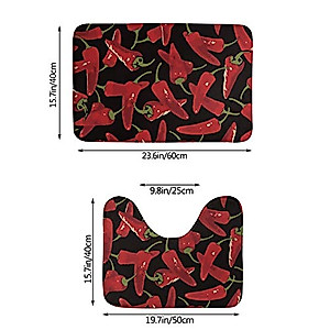 SWEET TANG Funny Bath Mats Rug Set 2 Piece for Bathroom Toilet Bathtub Decor, Non-Slip & Fast Dry Bath Floor Mat, Ultra Absorbent Memory Foam U-Shaped Contour Rugs Red Chili