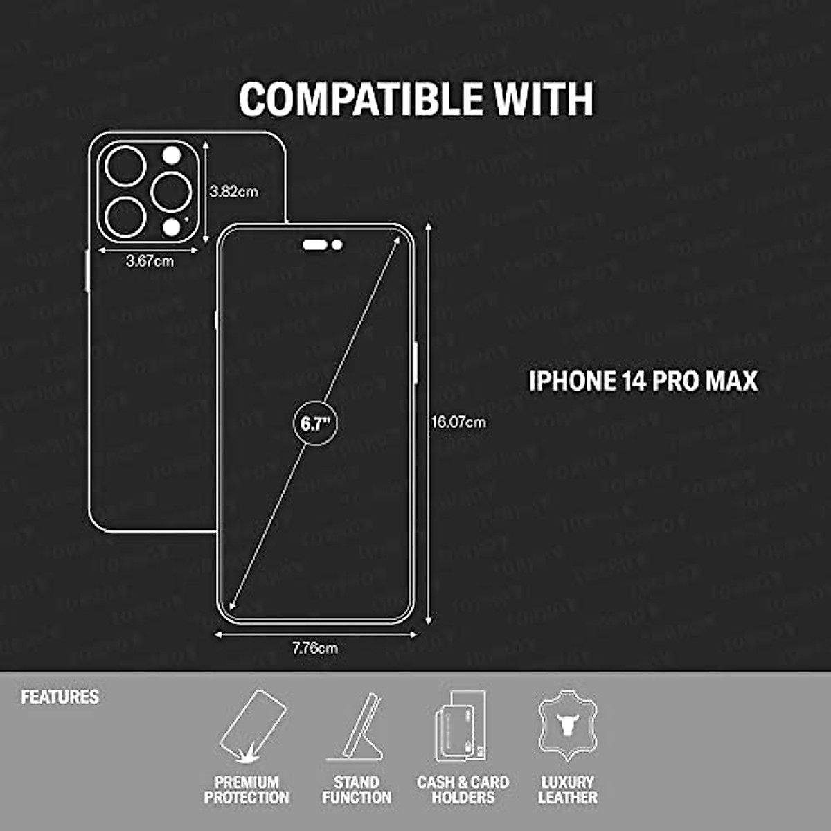 TORRO Leather Case Compatible with iPhone 14 Pro Max – Genuine Leather Wallet Case/Cover with Card Holder and Stand Function (Dark Brown)