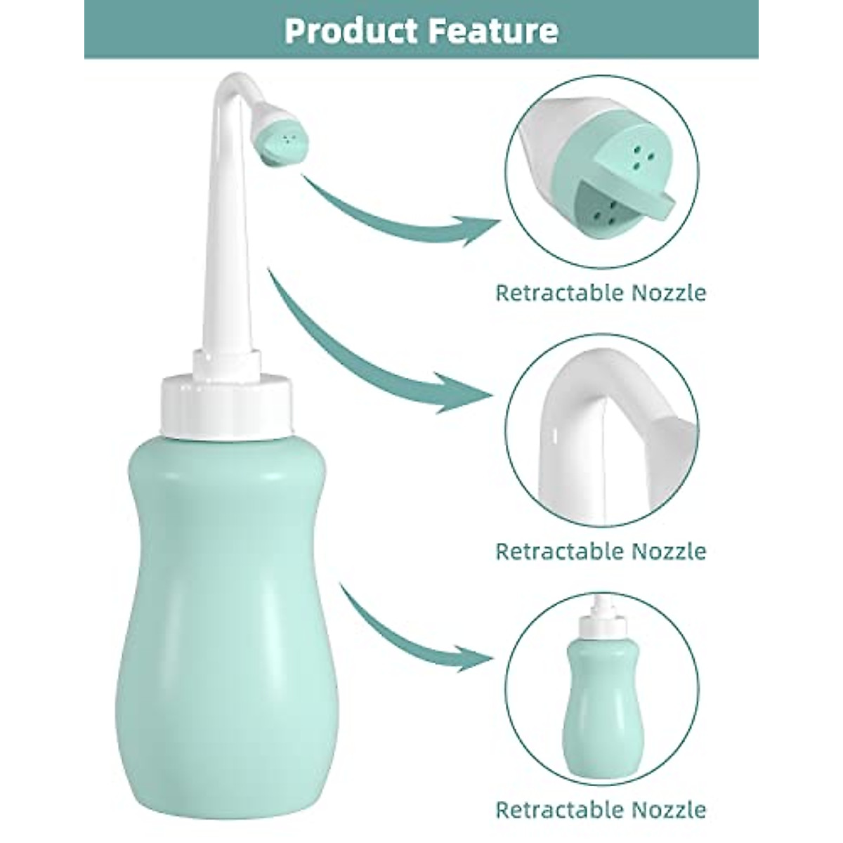 Travel Bidet Bottle,Upside Down Peri Bottle for Postpartum Care,Portable Handheld 300ml Bidet Sprayer,Travel Bag Pointed Nozzle for Personal Hygiene Care,Perineal Recovery,Outdoor-Green Bottle