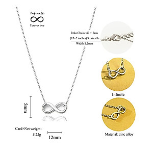 LANG XUAN Friendship Infinite 8 Necklace Lucky Elephant Star Pearl Circle Pendant Necklace for Women Gift Card… (Silver Infinite 8)