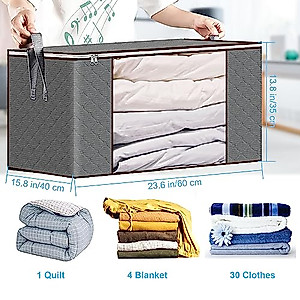 90 L Large Clothes Storage Bags, 6 Pack Blanket Storage Bag with Zipper and Handles, Comforter Storage Containers, Foldable Clothing Storage Bins Organizers for Closet Sweater Linen Organizing HAHAYOO