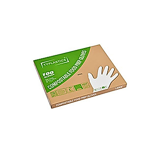 TYPLASTICS Compostable Food Prep Gloves, Large, Pack of 100, ASTM D6400, US BPI and Europe OK Compost HOME Certified