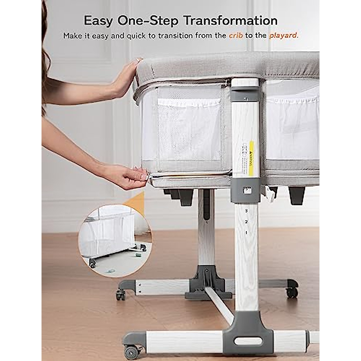 besrey 5 in 1 Baby Bassinet Bedside Sleeper, Playpen with Bassinet & Baby Cradle, 0-18 Months (Without Stars Printing on The 360° Mesh)