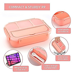 QQKO Bento Lunch Box for Adult Men Women, Toddler Kids Lunch Boxes for School Girls Boys, Lunch Containers for Adults Kids with 4 Compartments, Sauce Container, Utensils and Muffin Cups, Pink