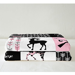 Camo Antler Fleece Throw Blanket Baby 30"x40" Kids Deer Hunting Pink Plaid Buffalo Plush Blanket for Bed Sofa Couch Boys Farmhouse Cabin Camouflage Boho Arrow Sherpa Blanket Wild Animal Fuzzy Blanket