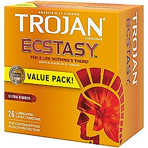 Trojan Ultra Ribbed Ecstasy Lubricated Condoms - 26 Count