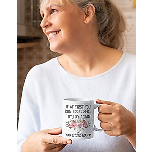 Whizk If At First You Don't Succeed Try Again Love Your Second Born Child Mug, Mothers Day Gifts From Daughter Son, Funny Mom Mug Coffee Cup Birthday Christmas For Women Floral 11 oz MGA577