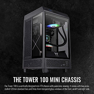 Thermaltake Tower 100 Black Edition Tempered Glass Type-C (USB 3.1 Gen 2) Mini Tower Computer Chassis supports Mini-ITX CA-1R3-00S1WN-00