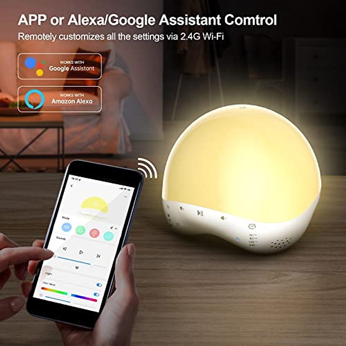 Baby Sound Machine Nursery Night Light White Noise Machine 25 Soothing Sounds Sleep Machine RGB Color Changing APP & Voice Control with Alexa Portable Lamp Timer Noise Machine Baby/Adults White