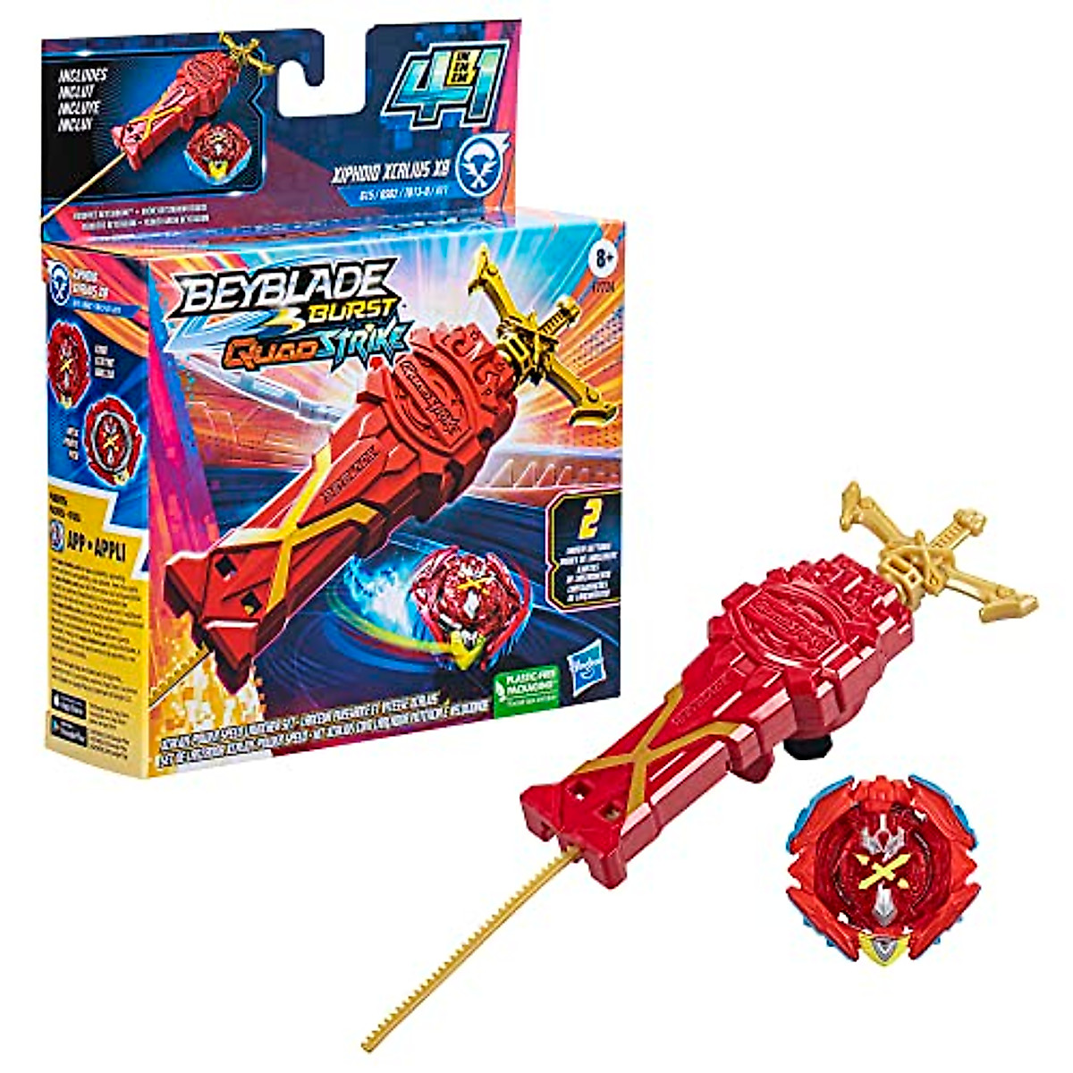BEYBLADE Hasbro Burst QuadStrike Xcalius Power Speed Launcher Pack, Battle Game Set with Xcalius Power Speed Launcher and Right-Spin Battling Top Toy