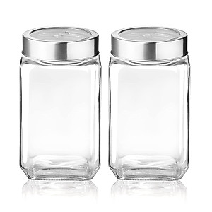 Feelopie Piramal Cube Storage Glass Jar With Airtight See Through Steel Lid|BPAFree|Kitchen Organiser|Modular|Multipurpose Jar |Coffee Bean,Dry Goods,Cookie,Candy,Tea,Spices[800ml,set of 4]