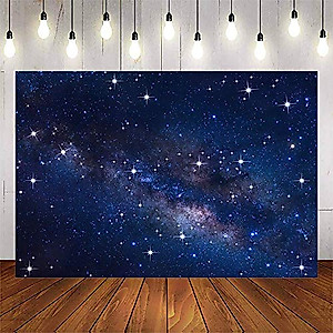Avezano Starry Night Sky Backdrop Outer Space Galaxy Birthday Background Universe Nebula Stars Theme Party Decorations for Boy Kids First Birthday Banner Photo Booth Props(7x5ft)