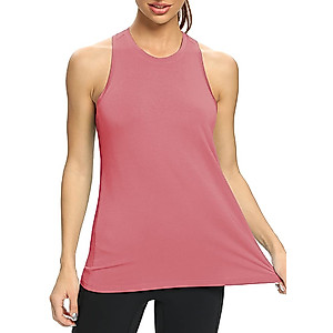 Mippo Workout Tops for Women Loose Fit Tennis Shirt Yoga Tank Top Exercise Clothes Sports Tanks Active Wear Womens Activewear Tank Tops Long Flowy Tank for Women Rose M