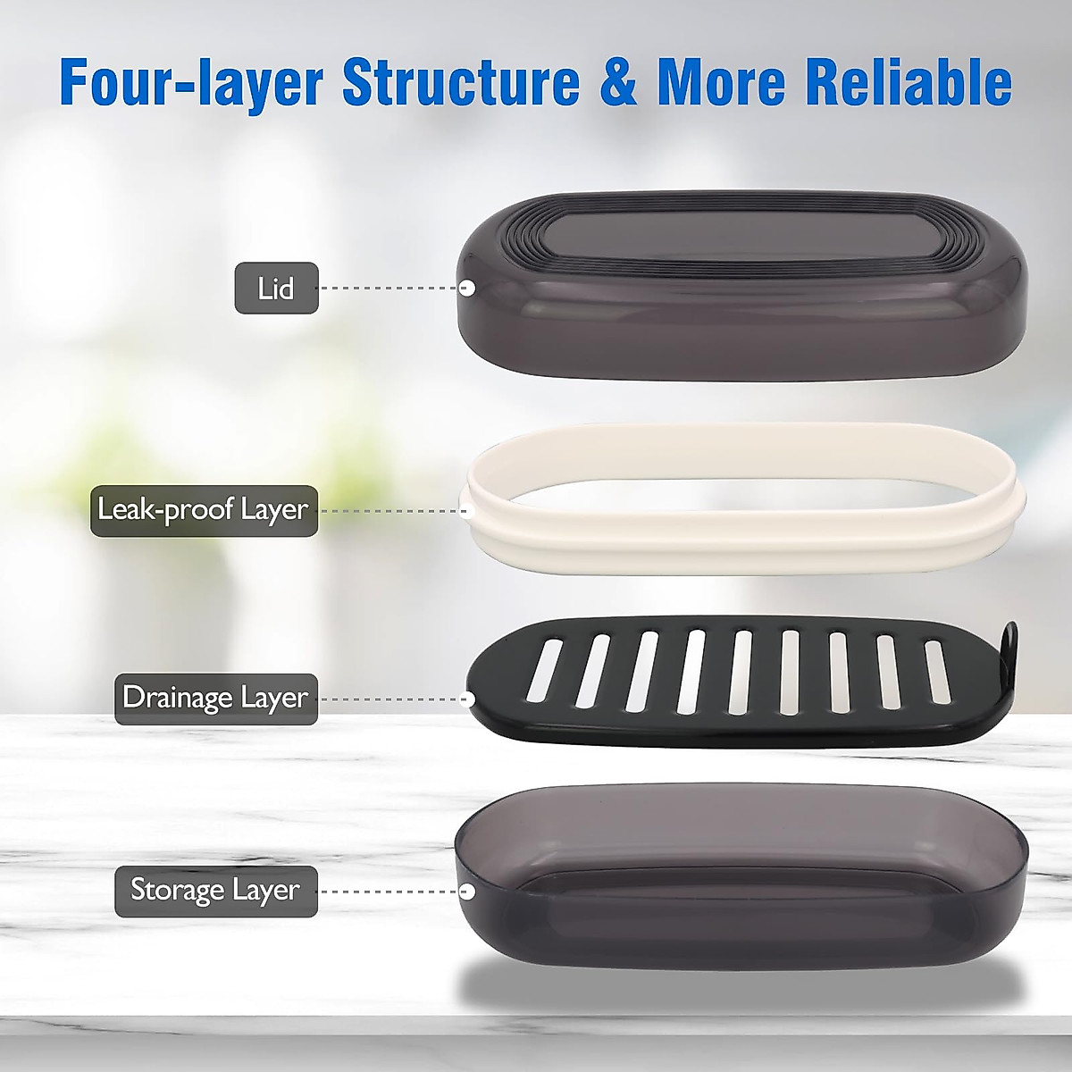 AIMAIAIMAI Shampoo Bar Holder, Travel Soap Container, Large Soap Box, Soap Dish with Draining Layer, Soap Case for Bathroom, Traveling, Gym, Camping (Black, 1 Pack)