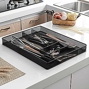 Velaze Black Cutlery Organizer Kitchen /Office Mesh Steel Utensil Drawer Storage