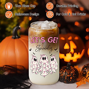 TXBOSWF Halloween Gifts for Women with Ghost,Pumpkins,bats,skulls,16 OZ Halloween Beer Can Glass Tumbler Cup with Lids and Straws,Halloween Coffee Cups Ghost Mug,Halloween Decorations