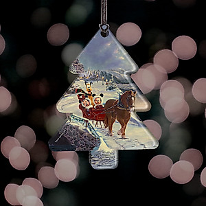 Disney - Mickey and Minnie Mouse - Evening Sleigh Ride – Thomas Kinkade Studios – 3” x 3.9” Tree Shaped Hanging Acrylic Print – Officially Licensed Collectible