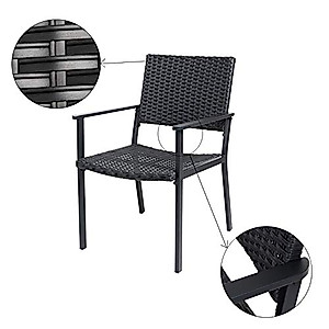 C-Hopetree Outdoor Dining Chair for Outside Patio Table, Metal Frame, Black All Weather Wicker