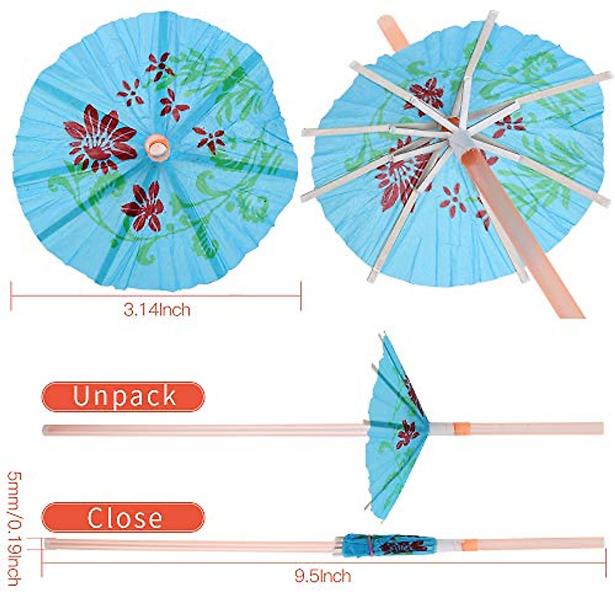 YGDZ 100pcs Umbrella Straws Fruit Straws, Disposable Luau Party Drink Umbrella Straws, Tropical Hawaiian Straws Beach Summer Pool Party Decorations