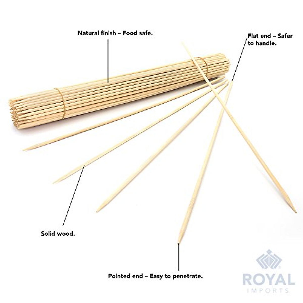 Royal Imports 18" Natural Bamboo Wood Plant Stake, Floral Picks, Roasting Sticks, Wooden Kebob Grilling Skewers, Sign Posting (100 Pcs)
