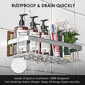 LIMINGDE Shower Caddy Shelf, Adhesive Bathroom Shower Organizer,No Drilling Wall Mounted Shower Rack,Rustproof Bath Storage Basket for Bathroom,Toilet,Kitchen - 2 Pack( Silver)