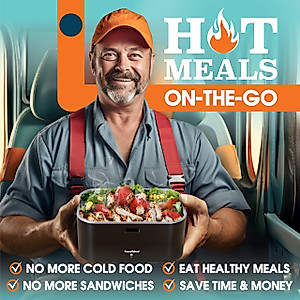 TRAVELISIMO Electric Lunch Box for Adults, 80W Heated Lunch Box 1.8L Stainless Steel Heated Lunchbox For Adults, 12/24/110V Portable Food Warmer For Car Truck Work, Lonchera Eléctrica Portátil