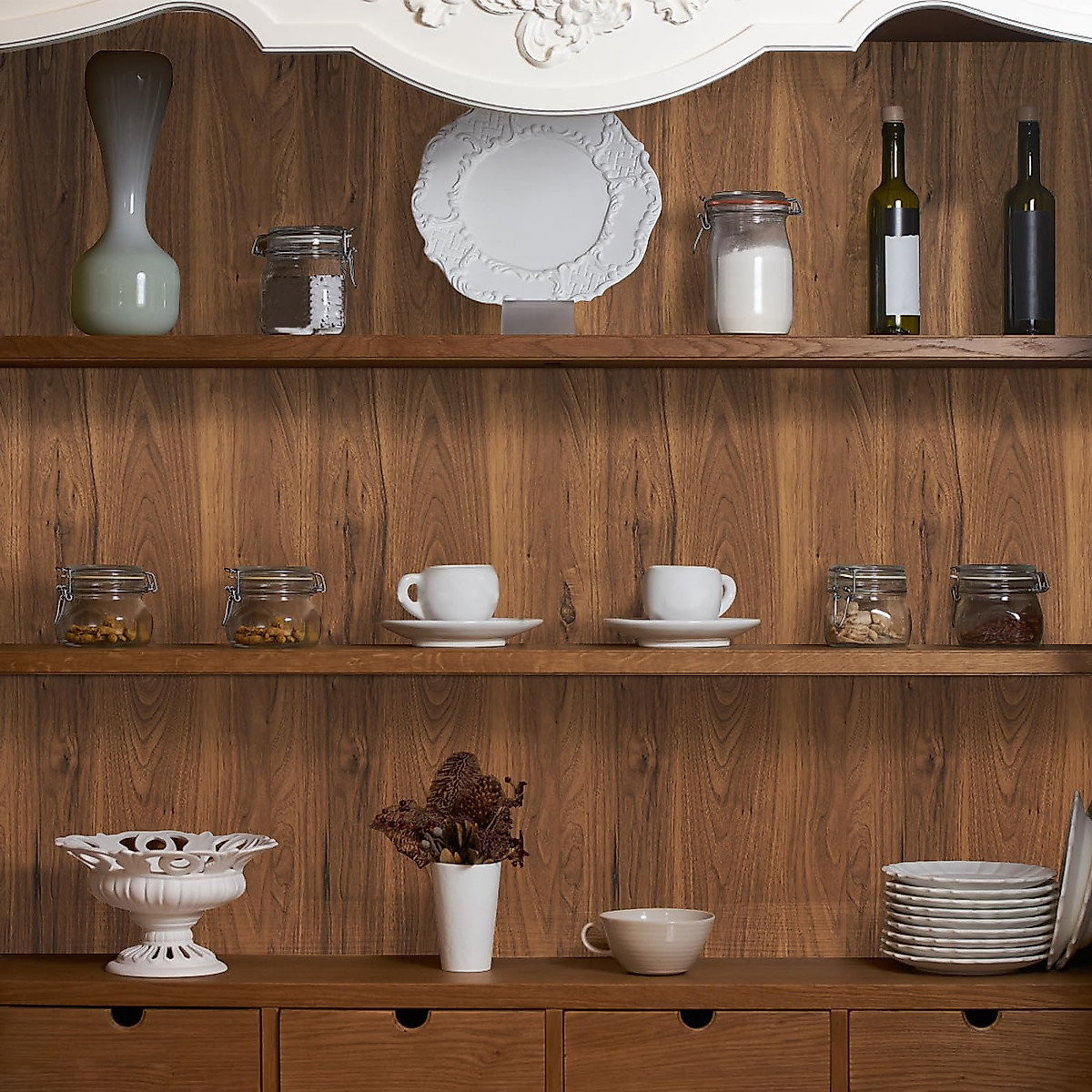 TANONE Wood Contact Paper Thickened Wood Grain Peel and Stick Wallpaper, Easy to Install Self-Adhesive Decorative Vinyl Film, Waterproof & Durable for Furniture Covering 15.7'' X 118''