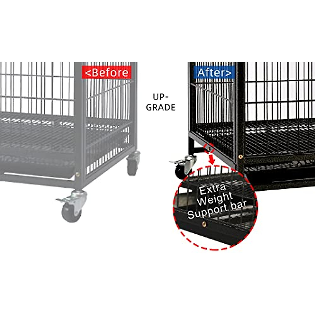 Homey Pet 37 inch Heavy Duty Dog Crate, Extra Strong Dog Cage for Medium Dog, Indoor High Anxiety Double Door Dog Crate on Wheels with Removable Tray