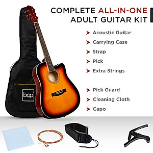 Best Choice Products 41in Beginner Acoustic Guitar Full Size All Wood Cutaway Guitar Starter Set Bundle with Case, Strap, Capo, Strings, Picks - Sunburst