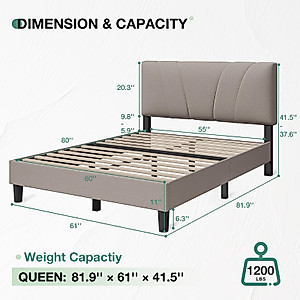 Novilla Queen Bed Frame with Headboard, Bed Frame Queen Size with Wood Slats Support,Linen Upholstered Adjustable Headboard, No Box Spring Needed, Heavy Duty Feet, Easy Assembly, Beige