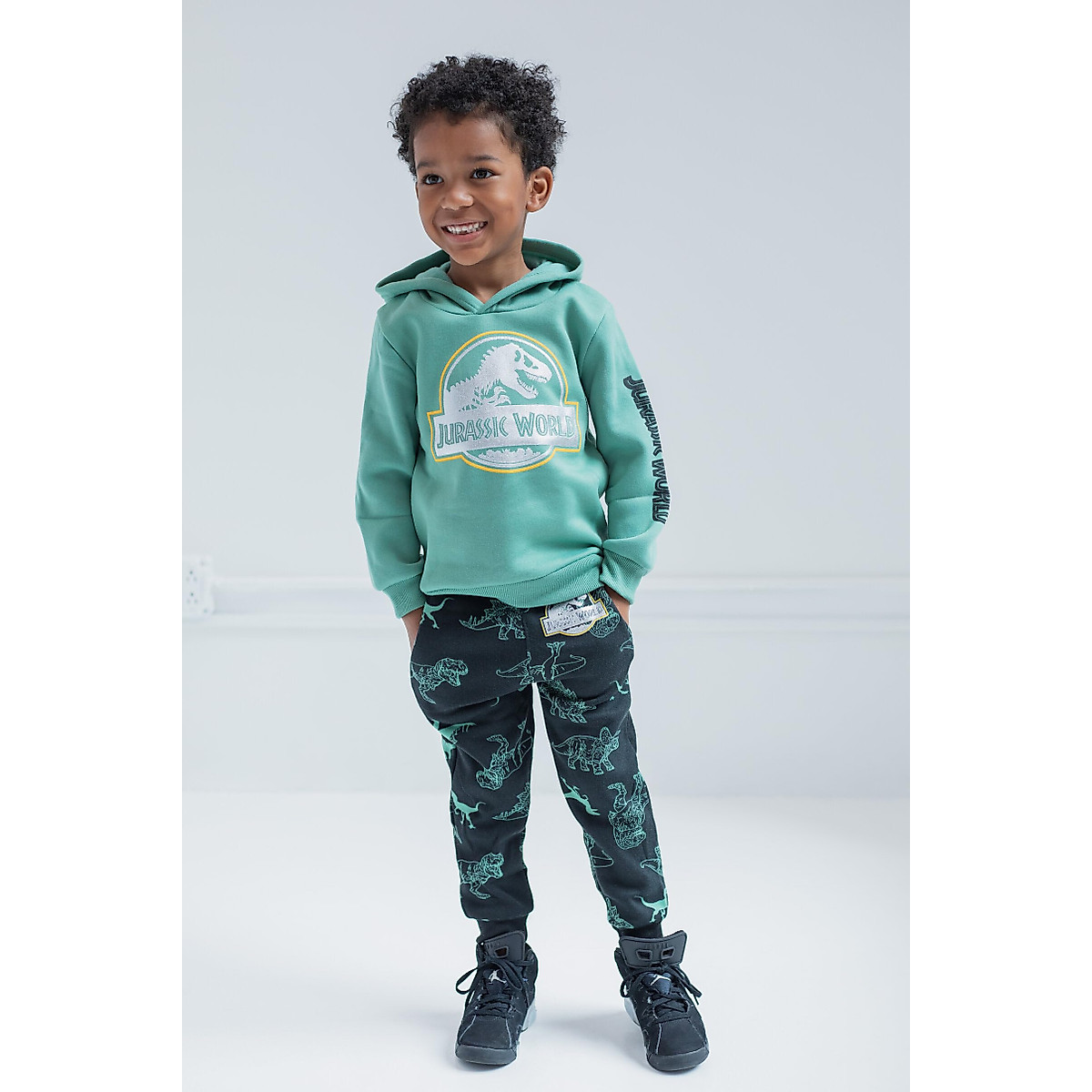 Jurassic World Dinosaur Big Girls Fleece Pullover Hoodie Black/Green 10-12