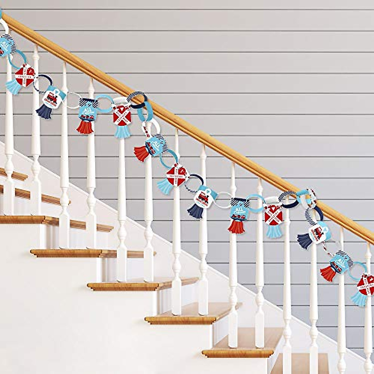 Big Dot of Happiness Railroad Party Crossing - 90 Chain Links and 30 Paper Tassels Decoration Kit - Steam Train Birthday Party or Baby Shower Paper Chains Garland - 21 feet