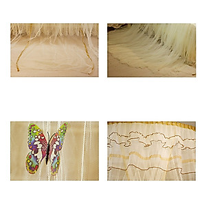 Guerbrilla Luxury Princess Pastoral Lace Bed Canopy Net Crib Luminous butterfly, Round Hoop Princess Girl Pastoral Lace Bed Canopy Mosquito Net Fit Crib Twin Full Queen Extra large Bed (yellow)