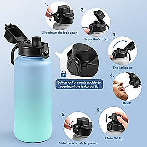 Bosizhang Water Bottle Lid Replacement for Wide Mouth, Auto Spout and Button Lock, Compatible with Hydro Flask, Bubba, Tal, Contigo, Nalgene, Iron Flask, Takeya and Other Brand
