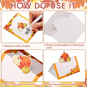 36 Pcs Thanksgiving Place Cards Pumpkin Fall Leaves Name Place Cards and 2 Pcs Permanent Markers Black Markers Name Tents Thankful Greeting Cards for Thanksgiving Harvest Party Bridal Shower Birthday