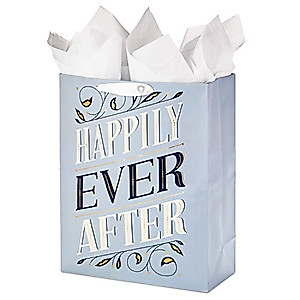 Hallmark 15" Extra Large Gift Bag with Tissue Paper ("Happily Ever After") for Weddings, Engagements, Bridal Showers, Vow Renewals