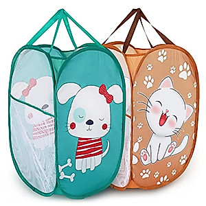 2PC Mesh Pop-up Laundry Hamper - Portable, Durable Handles, Collapsible for Storage and Easy to Open