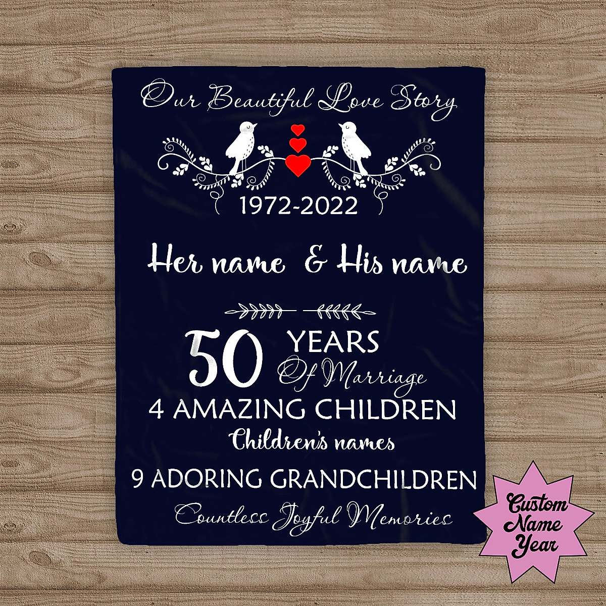 BL108 Personalized Our Beautiful Love Story 50 Years of Marriage Gift for Parents Couple On Valentine, Wedding Anniversary Blanket (Multicolor)