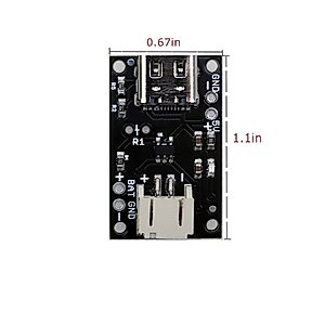 Treedix 2pcs Type C USB LiPo Battery Charger Board with Battery Protection JST Socket with LED Indicator Charging Rate Adjustable Automatic Power-Down